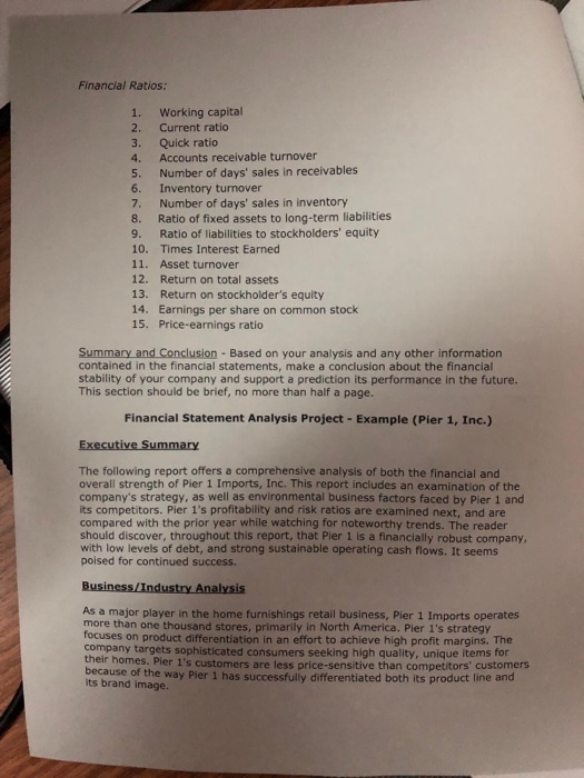 AccountingII- Financial Statement Analysis Project e | Chegg.com