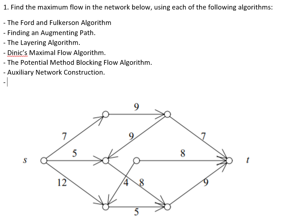 Solved 1. Find the maximum flow in the network below, using | Chegg.com