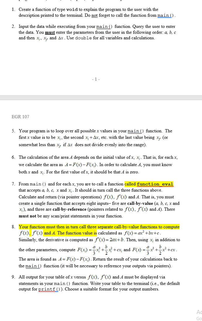 Solved 1. Create a function of type void to explain the | Chegg.com