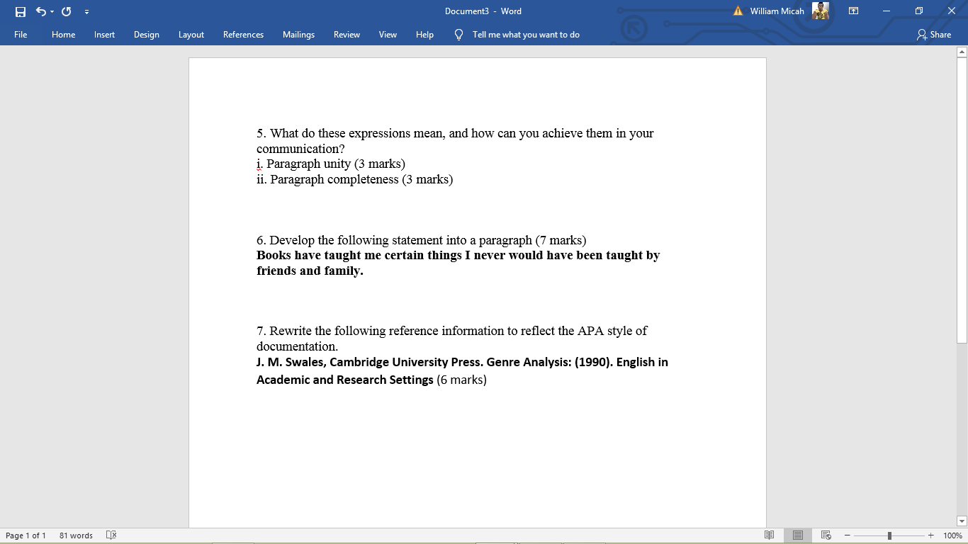 Solved 50- Document3 - Word A William Micah Х File Home | Chegg.com