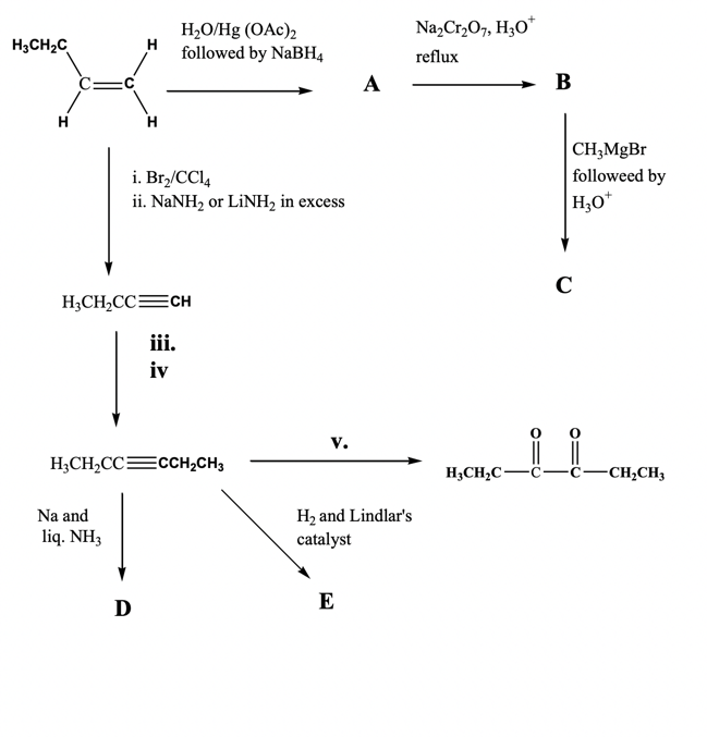 Solved H2O/Hg (OAc)2 followed by NaBH4 H3CH2C reflux i. | Chegg.com