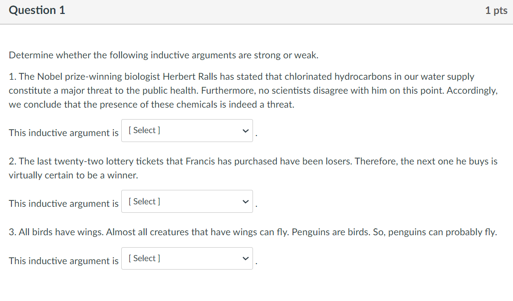 Solved Question 1 1 pts Determine whether the following | Chegg.com