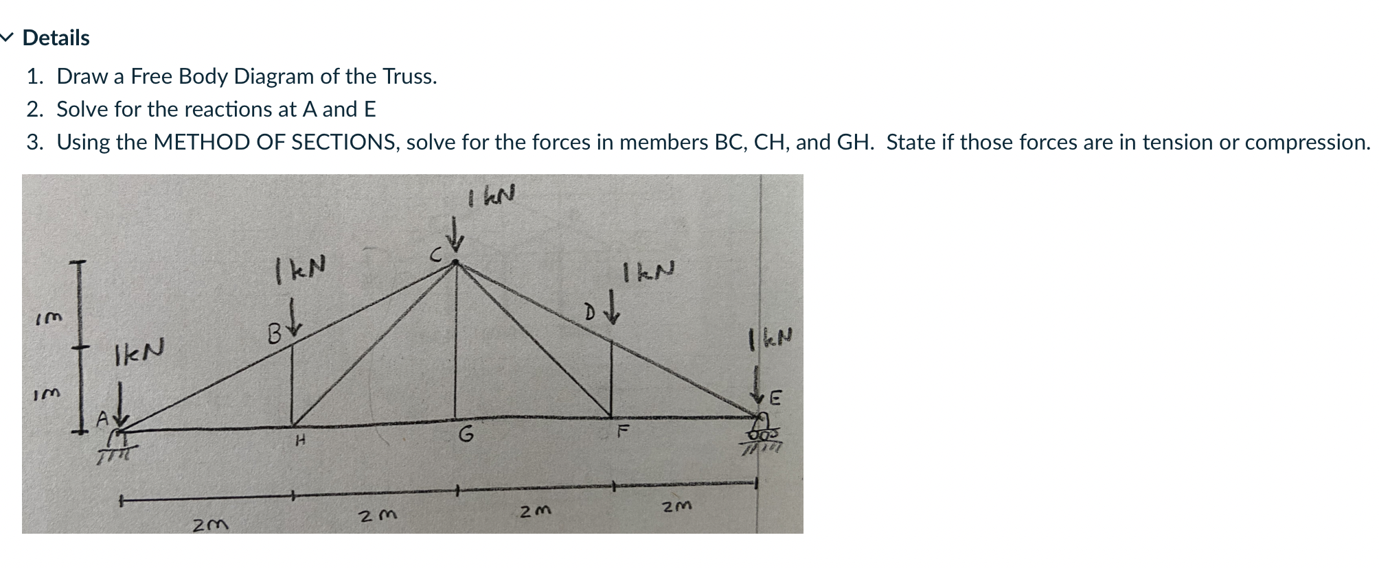 Solved Details 1. Draw a Free Body Diagram of the Truss. 2. | Chegg.com