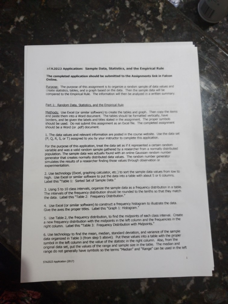 STA2023 Application: Sample Data, Statistics, and the | Chegg.com