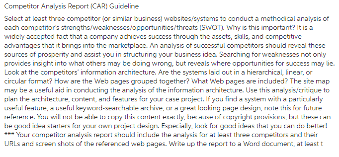 Competitor Analysis Report (CAR) Guideline Select at | Chegg.com