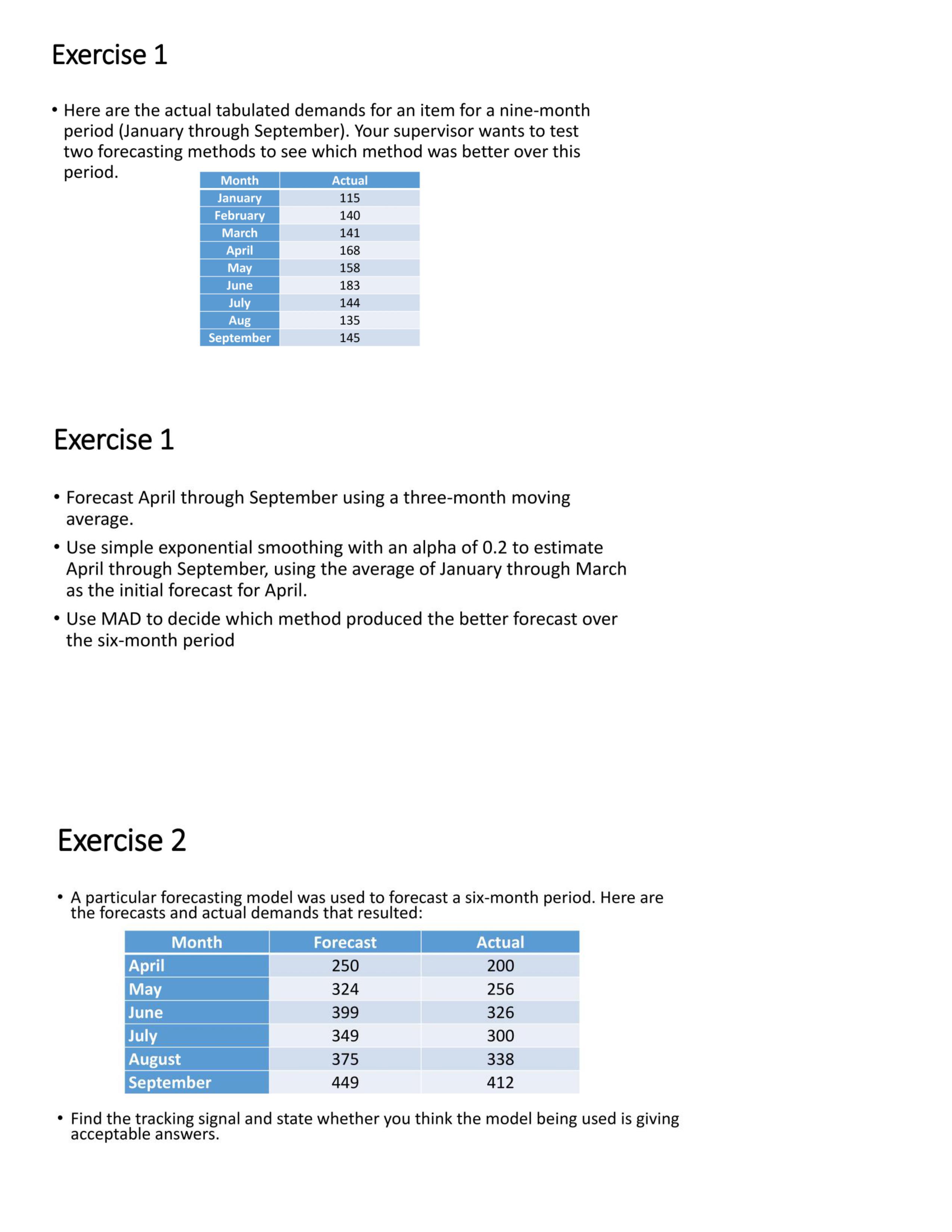 Solved can you help meExercise 1Here are the actual | Chegg.com
