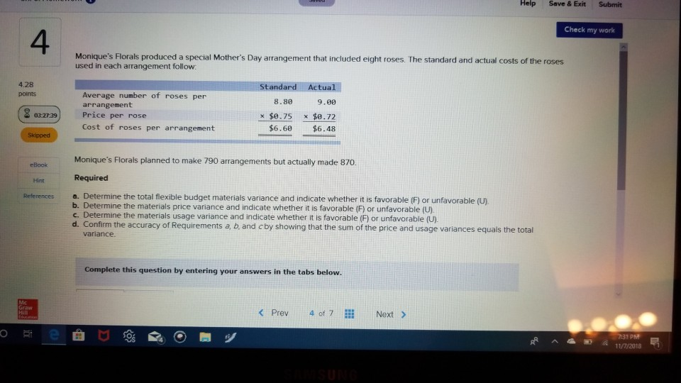 Help Save & Exit Submit Check my work 4 Monique's | Chegg.com