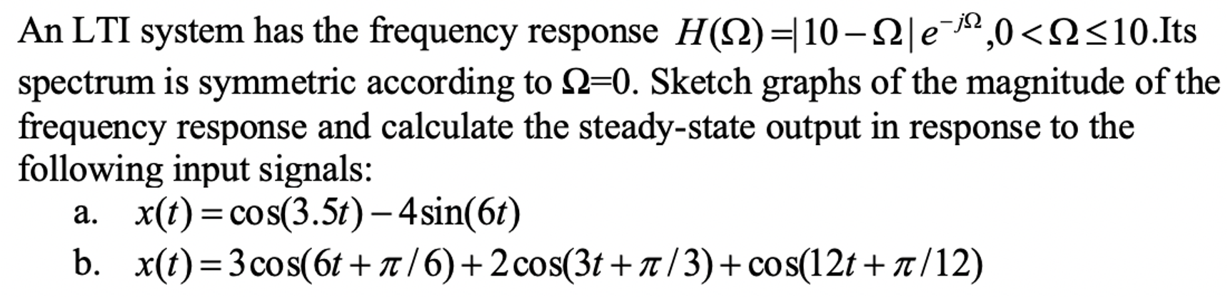 Solved An LTI system has the frequency response | Chegg.com