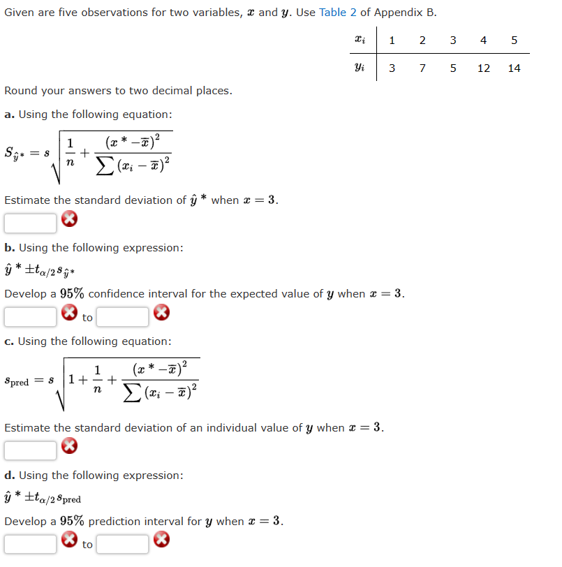 Solved Given are five observations for two variables, x and | Chegg.com