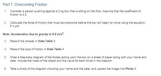 Solved Part 1: Overcoming Friction 1 Consider a person | Chegg.com