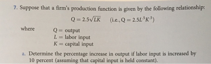 Solved 7. Suppose that a firm's production function is given | Chegg.com
