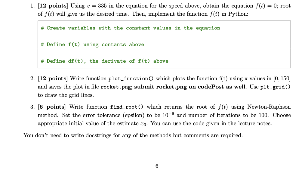 Solved Q3 - Root Finding (30 points] Filename: rocket.py The | Chegg.com