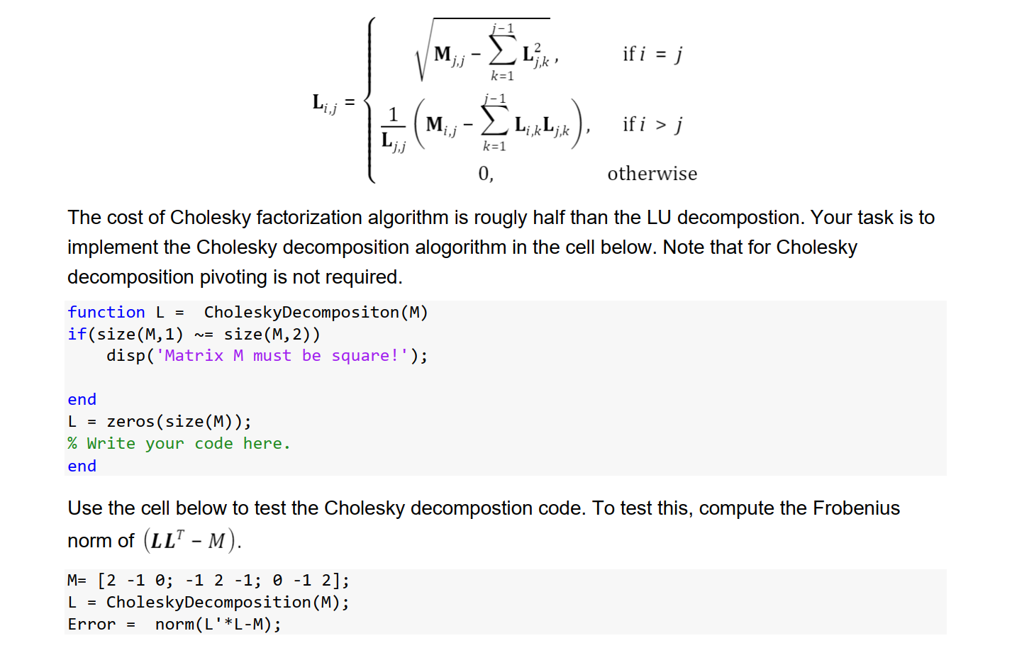 Solved (a) Cholesky factorization is a popular matrix | Chegg.com