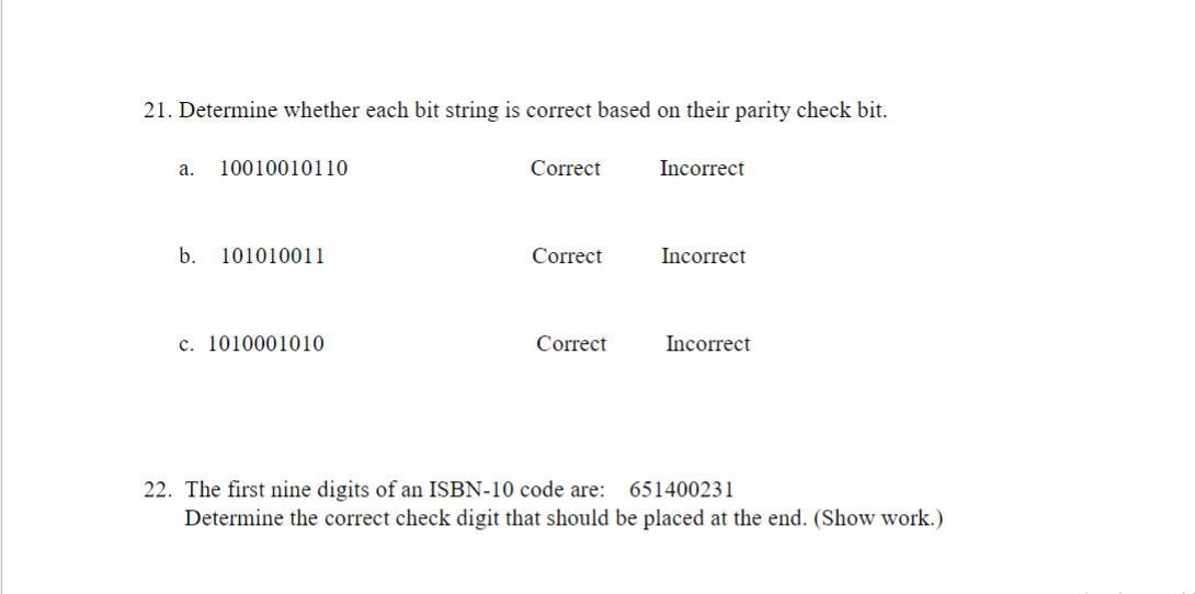 Solved 21. Determine whether each bit string is correct | Chegg.com