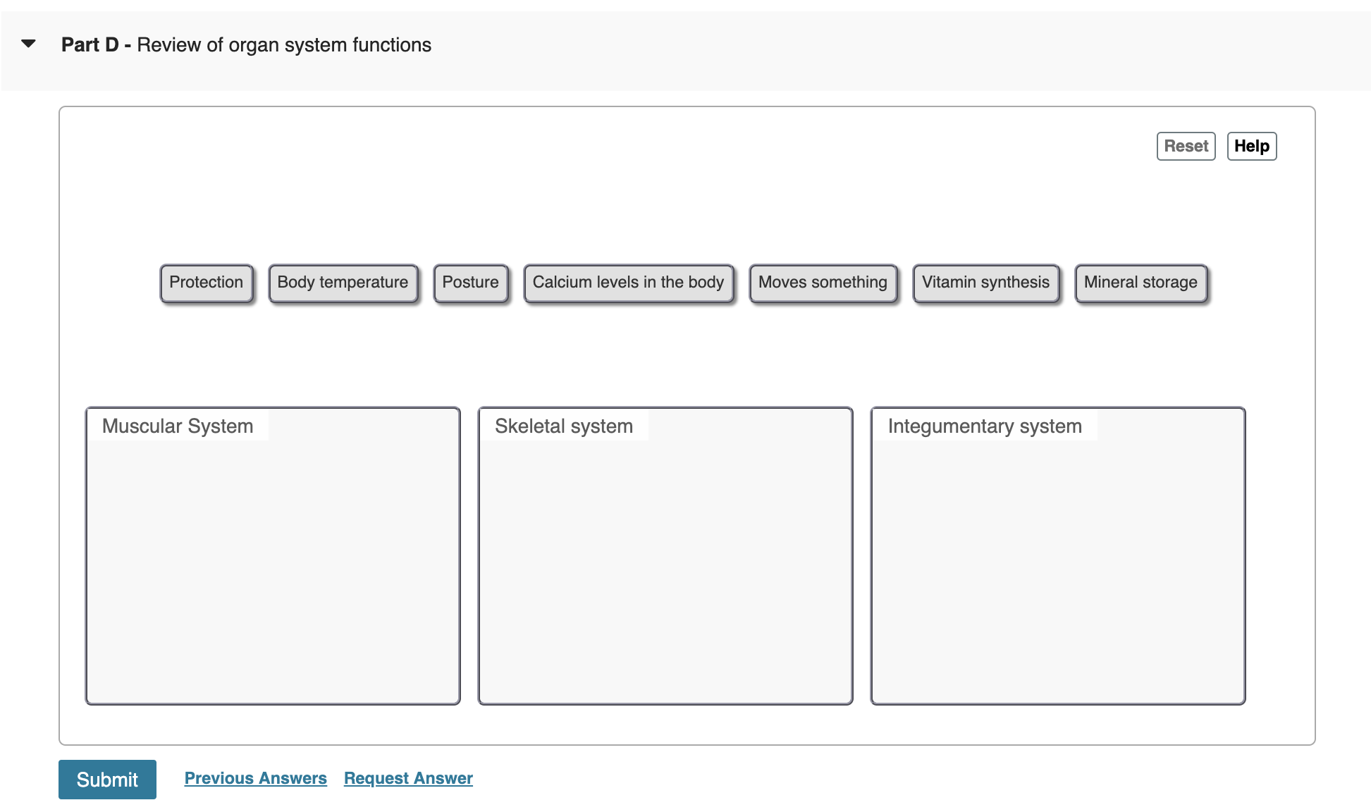 Solved Part D - Review of organ system functions Reset Help | Chegg.com