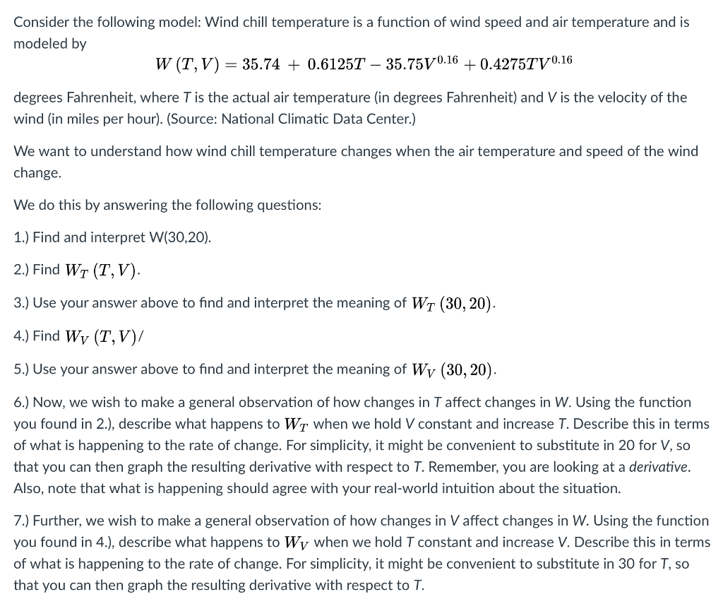 Solved Consider the following model: Wind chill temperature | Chegg.com