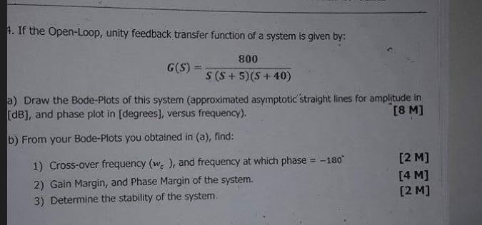 Solved If the Open-Loop, unity feedback fransfer function of | Chegg.com