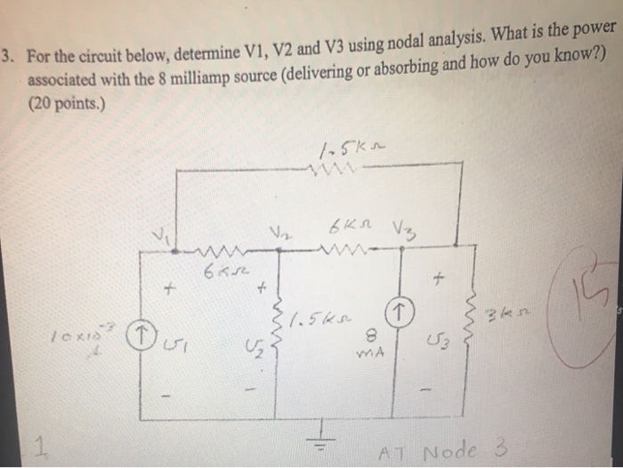 Solved For the circuit below, determine V1, V2 and V3 using | Chegg.com