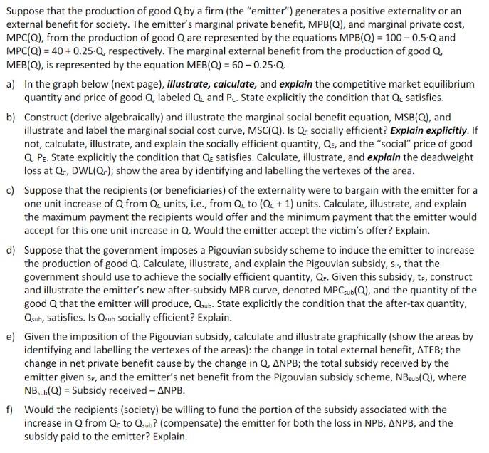 Solved Suppose that the production of good Q by a firm (the | Chegg.com