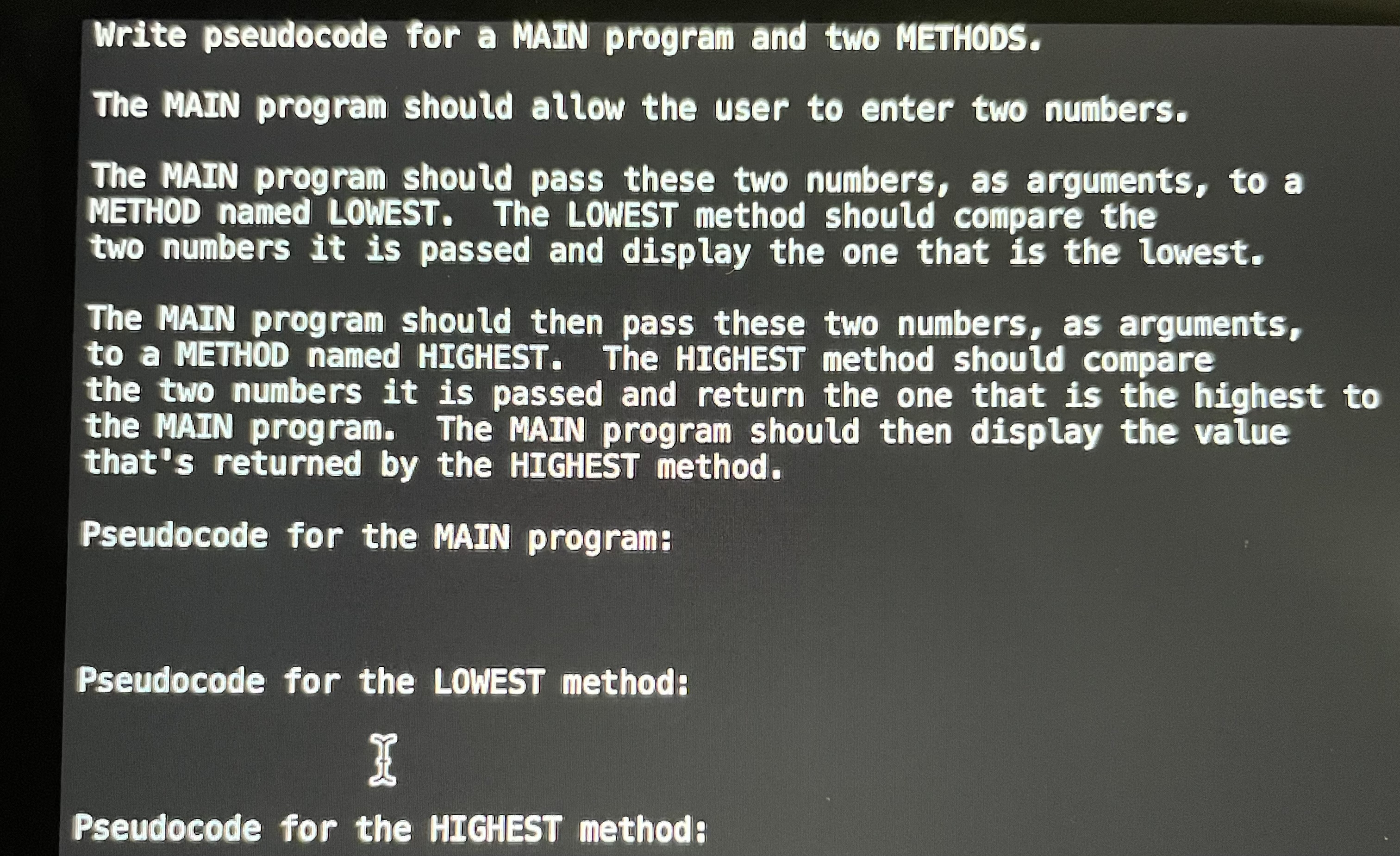 Solved Write A Pseudocode For A Main Program And Two 0258