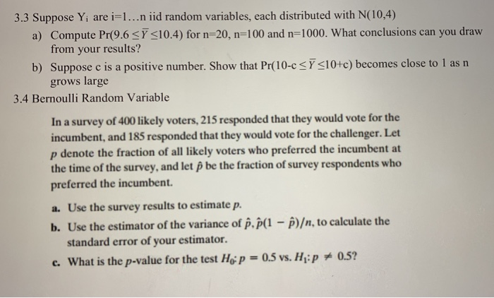 Solved 3.3 Suppose Yi are i-1...n iid random variables, each | Chegg.com