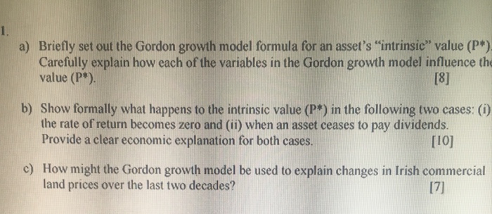 Solved Briefly set out the Gordon growth model formula for | Chegg.com