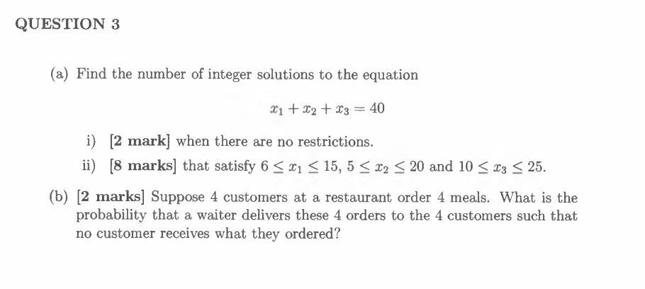 Solved (a) Find the number of integer solutions to the | Chegg.com