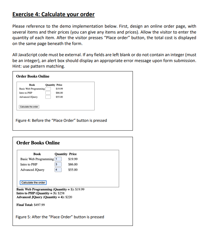 Solved Exercise 4: Calculate your order Please reference to | Chegg.com