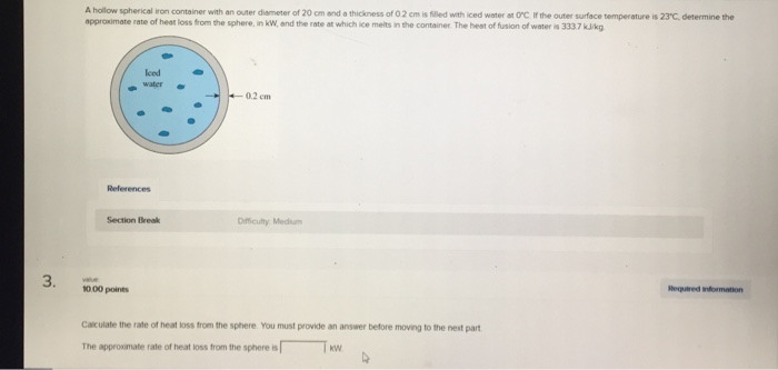 Solved A hollow spherical iron container with an outer | Chegg.com