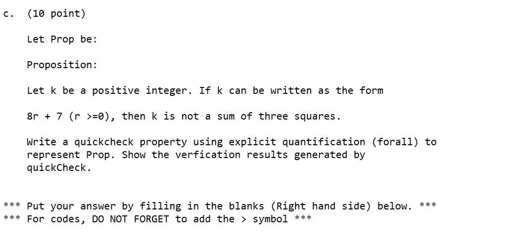 Solved (10 point) Let Prop be: Proposition: Let k be a | Chegg.com
