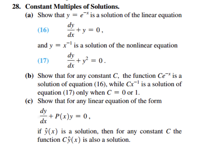 Constant Multiples of Solutions. (a) Show that y=e−x | Chegg.com