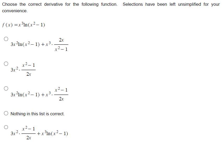 Solved ?Choose the correct derivative for the following | Chegg.com