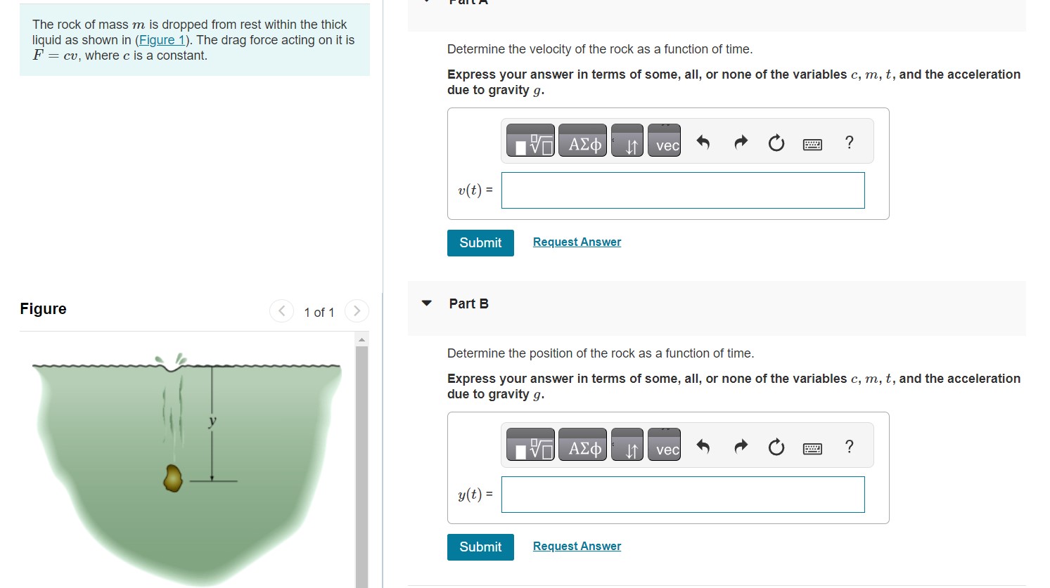 Solved The rock of mass m is dropped from rest within the | Chegg.com