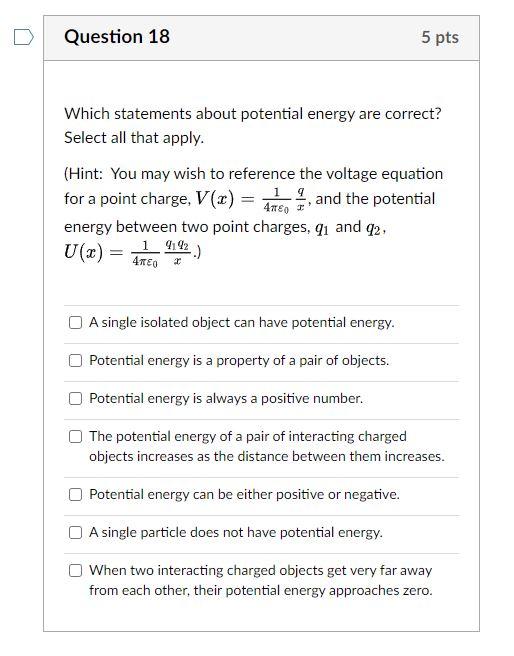 Solved Which statements about potential energy are correct? | Chegg.com