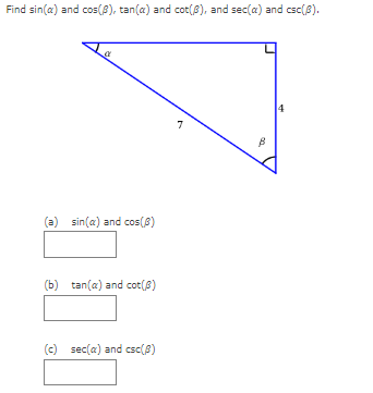 Solved Find sin(α) and cos(β),tan(α) and cot(β), and sec(α) | Chegg.com