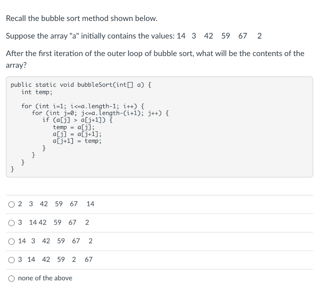 Solved Recall the bubble sort method shown below. Suppose | Chegg.com