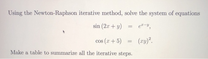 Solved Using the Newton-Raphson iterative method, solve the | Chegg.com