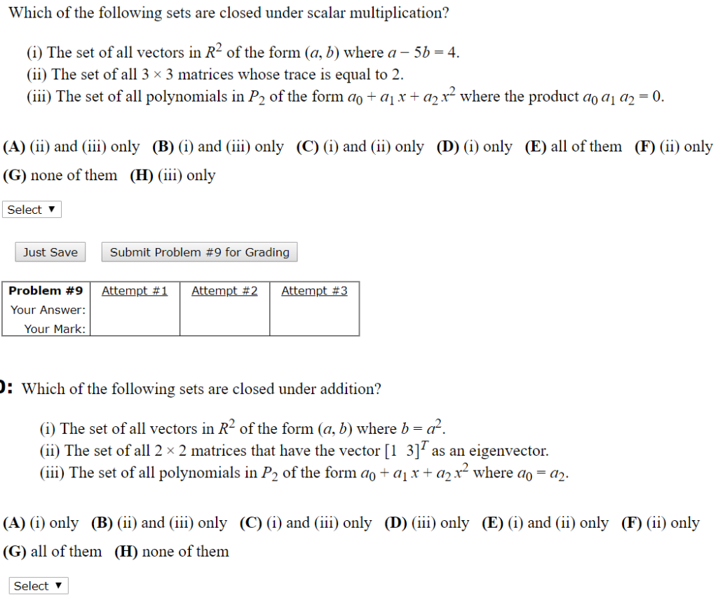 Solved Which of the following sets are closed under scalar | Chegg.com