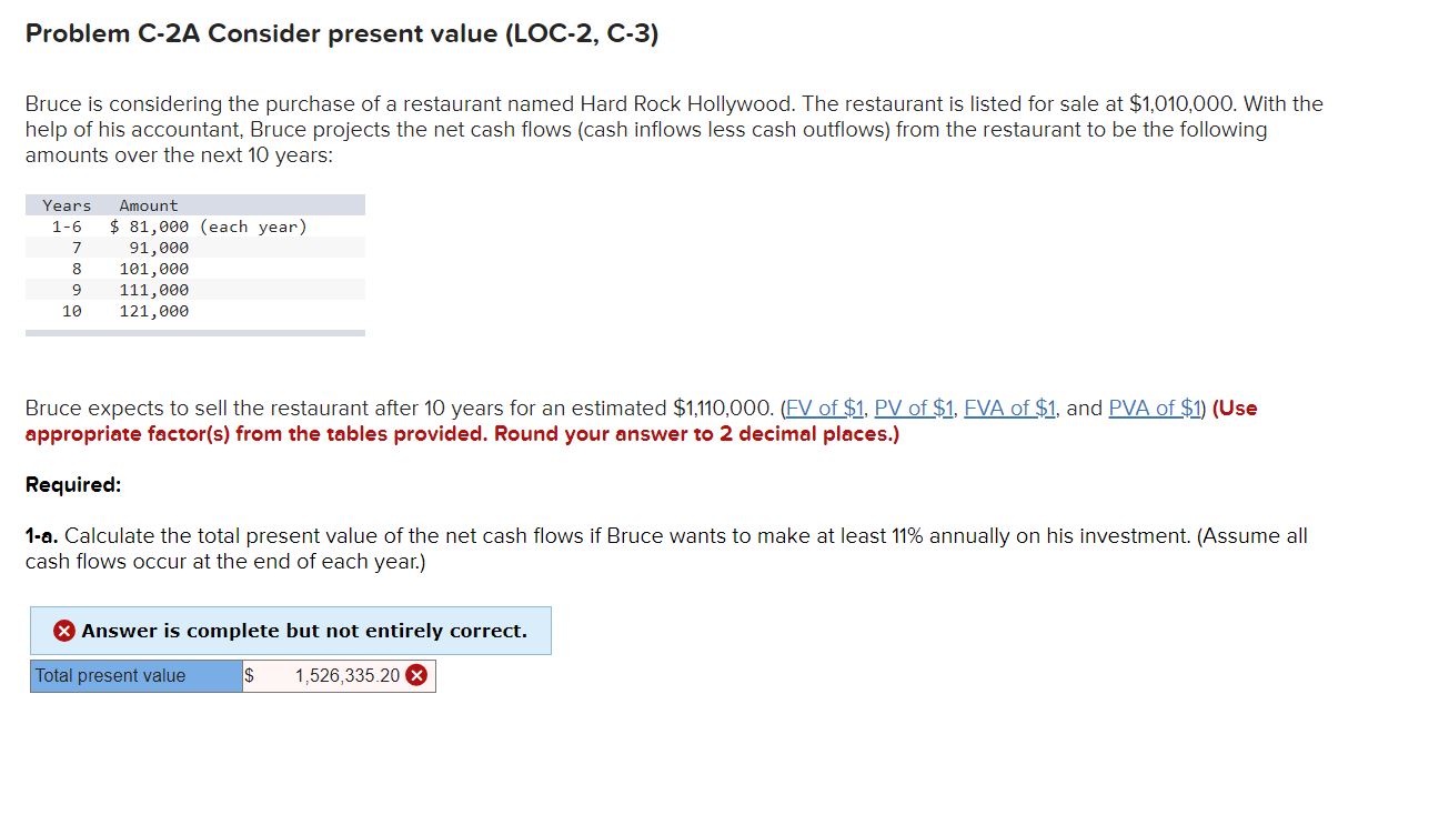 Solved Problem C-2A Consider present value (LOC-2, | Chegg.com