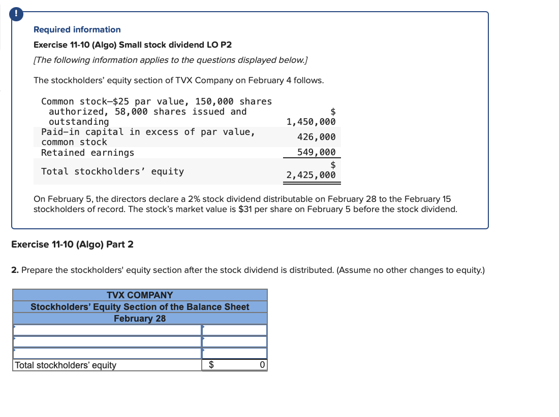 Solved Required informationExercise 11-10 (Algo) ﻿Small | Chegg.com