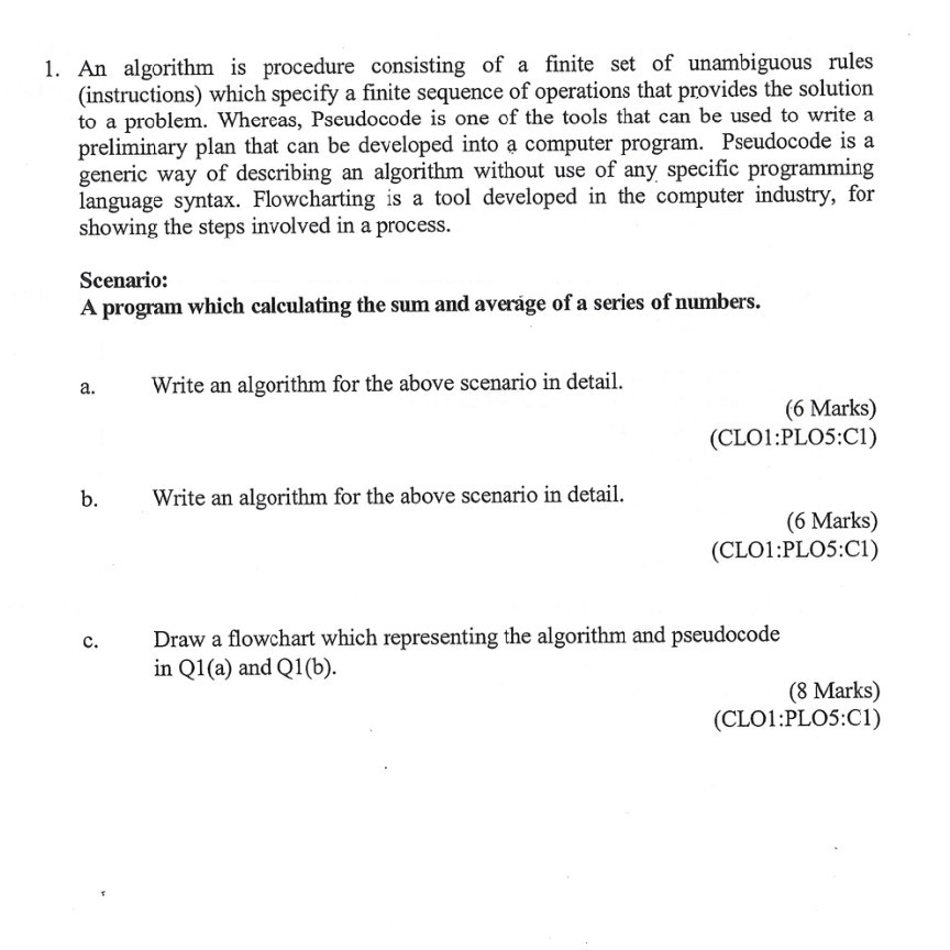 Solved 1 An Algorithm Is Procedure Consisting Of A Finite 5099