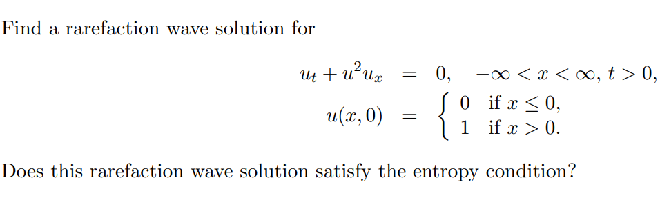 Solved Find a rarefaction wave solution for Ut + u’ux = 0, | Chegg.com