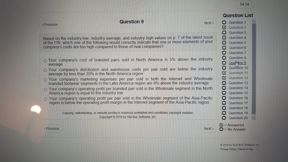 Solved Question List Question 7 Next O Question 1 Previous | Chegg.com