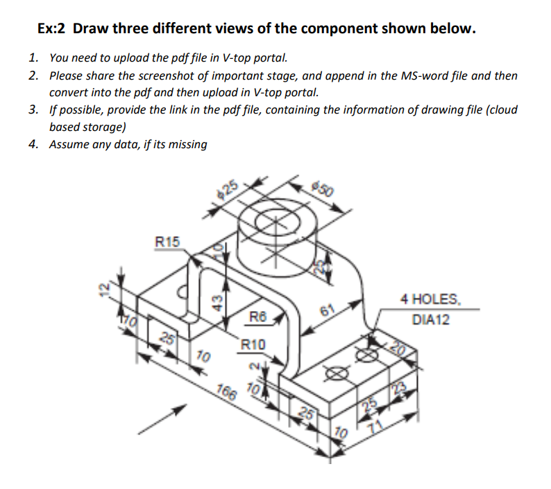 Solved Ex:2 Draw three different views of the component | Chegg.com