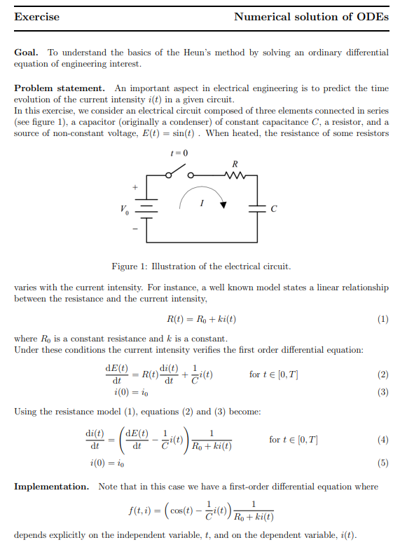 Exercise Numerical solution of ODES Goal. To | Chegg.com