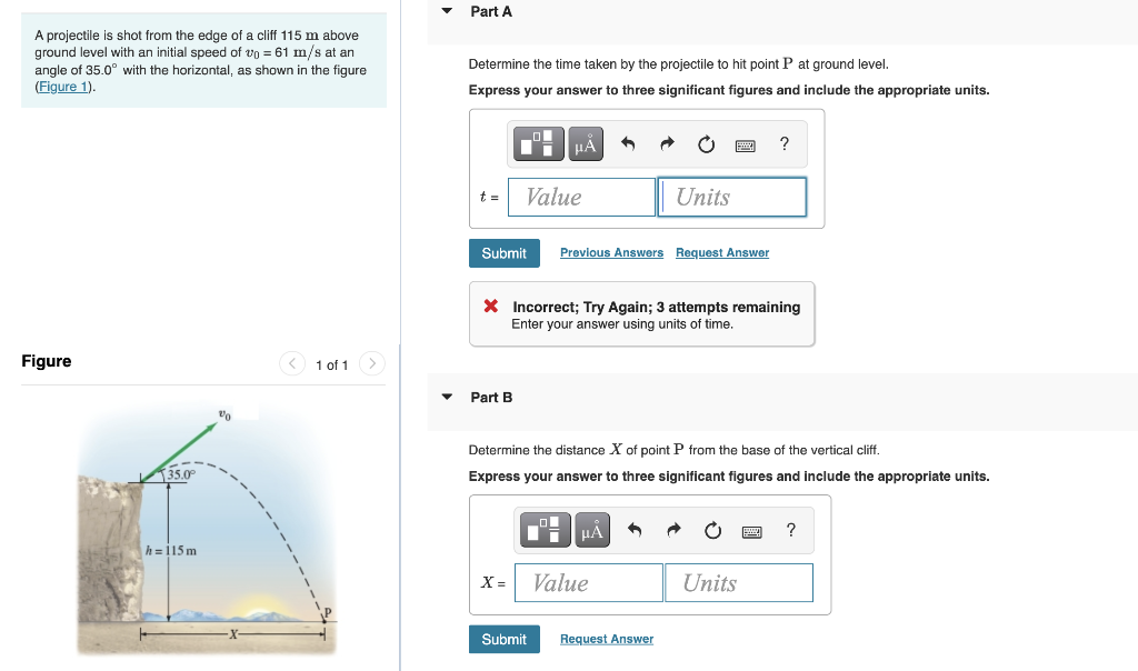 Solved A projectile is shot from the edge of a cliff 115 m | Chegg.com