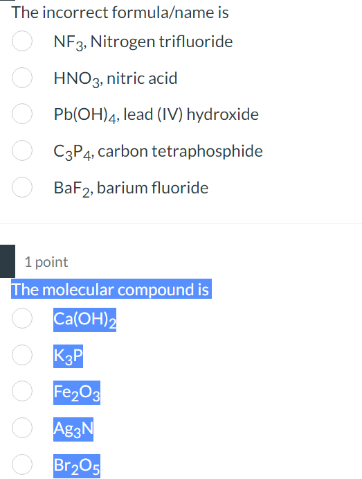 Solved The incorrect formula/name is NF3, Nitrogen | Chegg.com