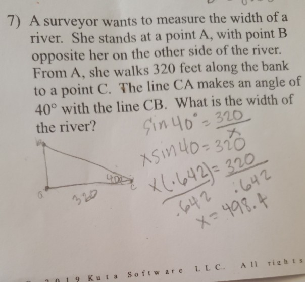 Solved 7) A surveyor wants to measure the width of a river. | Chegg.com