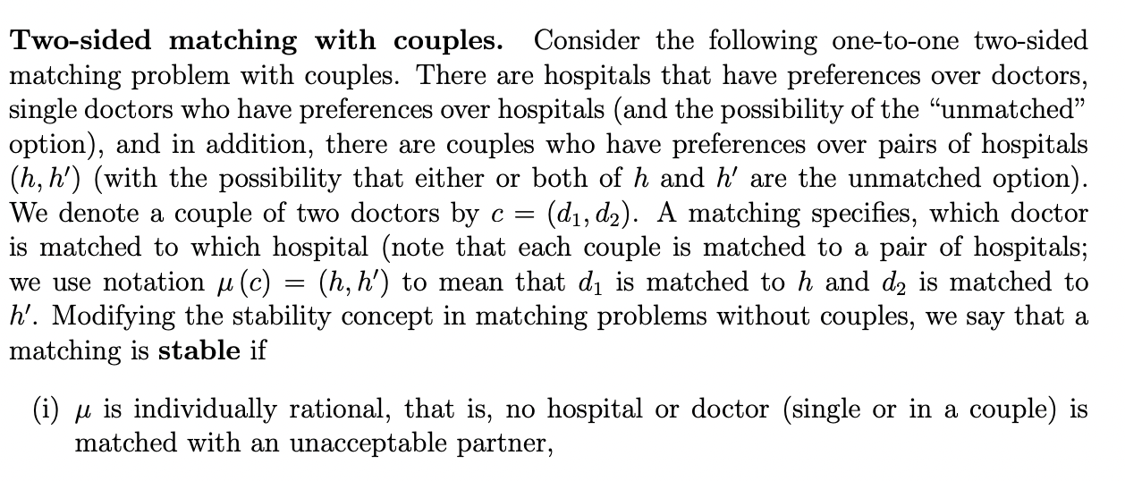 Solved Two-sided matching with couples. Consider the | Chegg.com