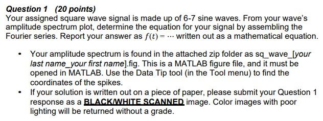 Solved Question 1 (20 points) Your assigned square wave | Chegg.com